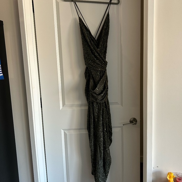 ASOS | Dresses | Asos Dark Grey Sequined Gown W High Slit | Poshmark